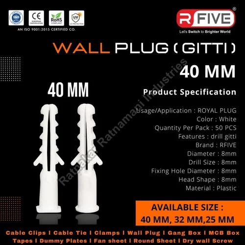R-Five 40mm Plastic White Wall Plugs, INR 11 / Pack by Ratnakar ...