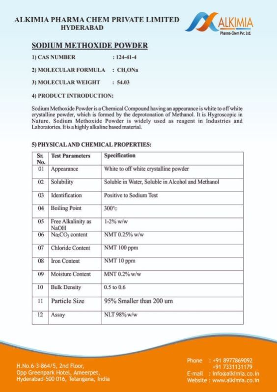 Alkimia Sodium Methoxide Powder for Pharmaceuticals, Agrochemicals ...