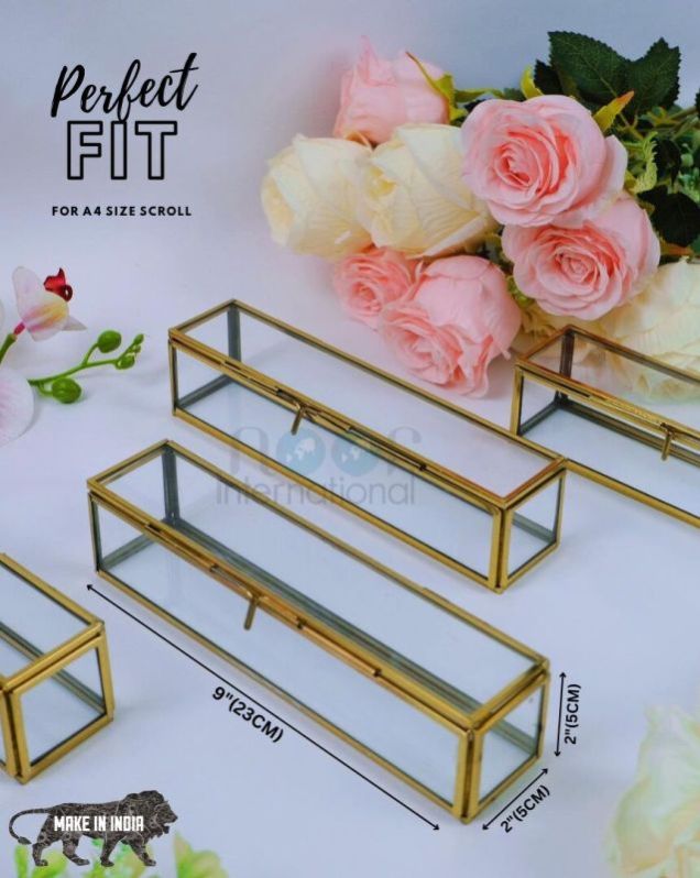Rectangular Polished 200-300gm Brass Glass Scroll Box, For High Quality ...
