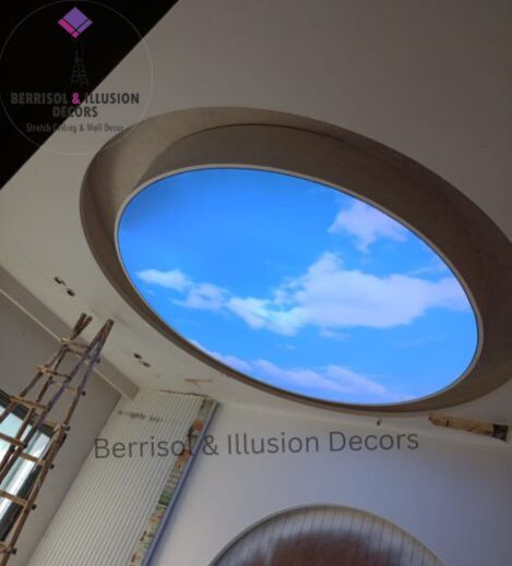 Non Polished PVC Printed Moving Clouds Stretch Ceiling, Hardness : Hard ...