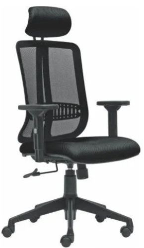 High Back Revolving Mesh Chair With Adjustable Headrest In Black Color ...