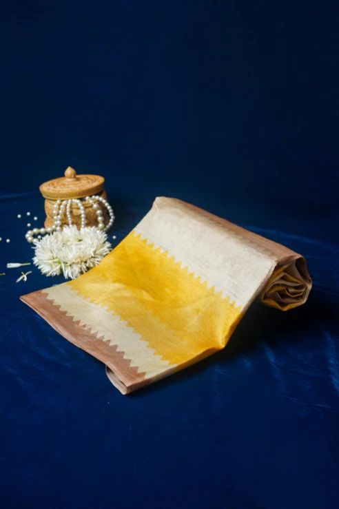 Arundhati Beige Pure Tussar Tissue Silk Chapai Handwoven Banarasi Saree ...