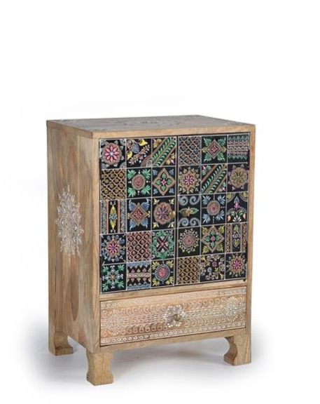 Kraft Creations Solid Wood Multi Pattern Bedside Table For Bedrroom ...