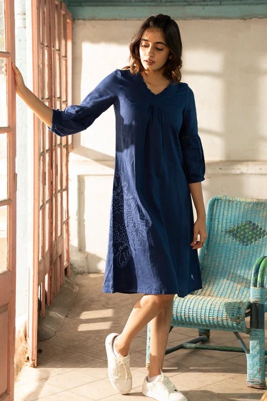 Solid 100% Linen Ink Blue Women Dress All Size at Rs 4399 in Chennai ...