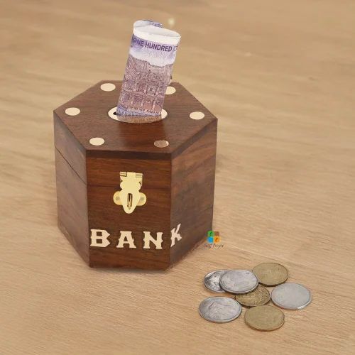 Craft Cooper Wooden Hexagonal Money Bank, Color : Brown at Rs 250 in ...