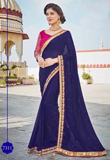 Efficacious Blue Pure Chiffon Saree, Age Group : Adult at Rs 2160 in ...