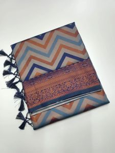 Rich Zari Border Fancy Brocade Saree, Color : Slate Blue, Contrast at ...